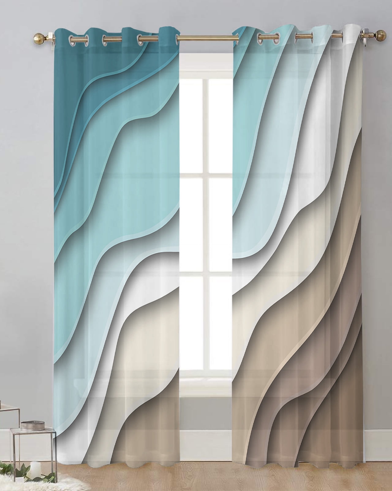 Sage Green Gray Gradient Tulle Curtains Living Room Sheer Window ...