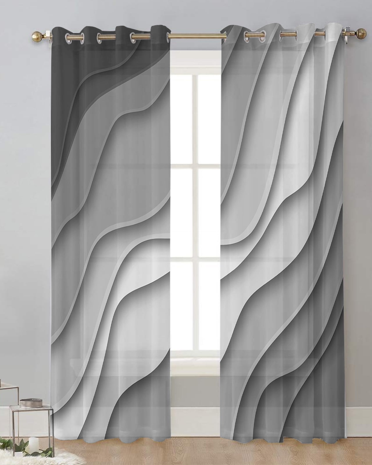 Sage Green Gray Gradient Tulle Curtains Living Room Sheer Window ...