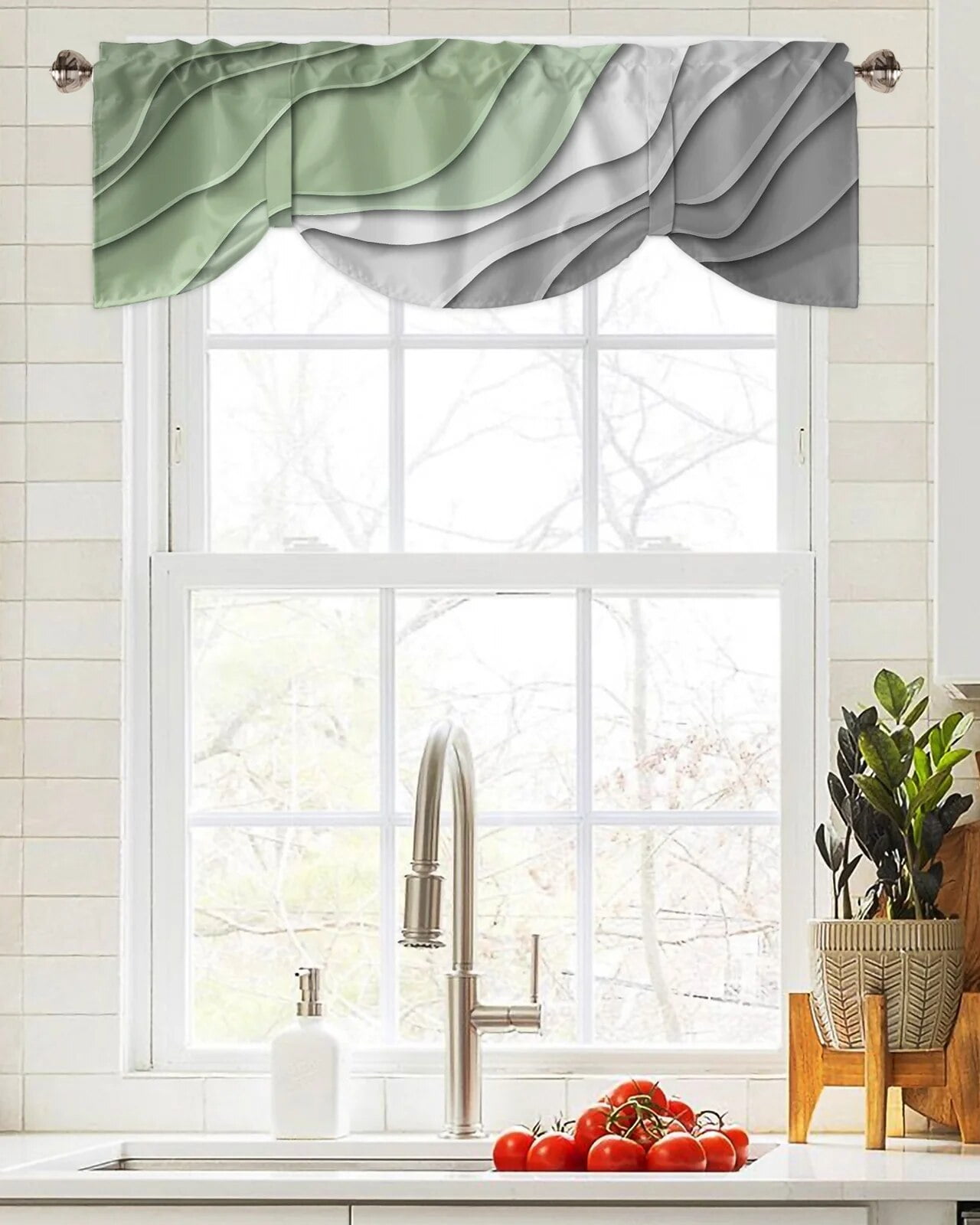 Sage Green Gray Gradient Window Curtain Living Room Kitchen Cabinet Tie ...