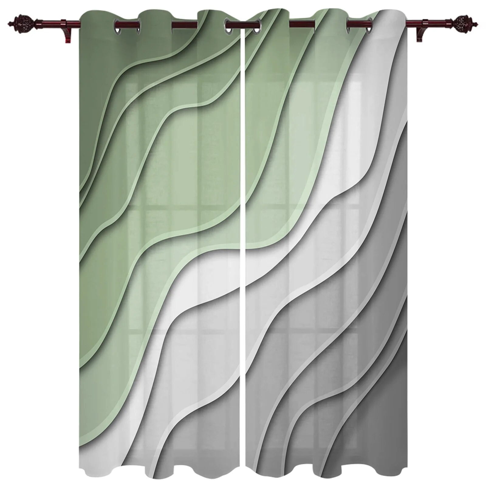 Sage Green Gray Gradient Window Curtains for Living Room Bedroom ...