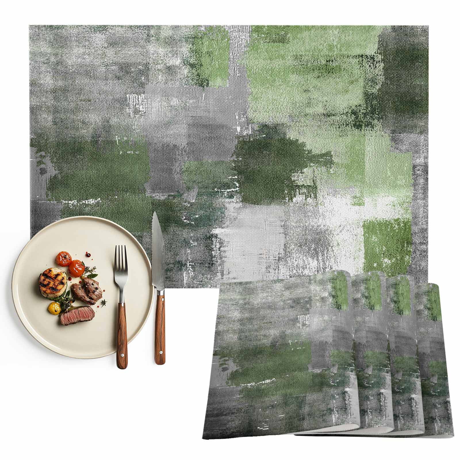 Sage Green Gray Graffiti Block Placemats Set of 4, Modern Abstract ...