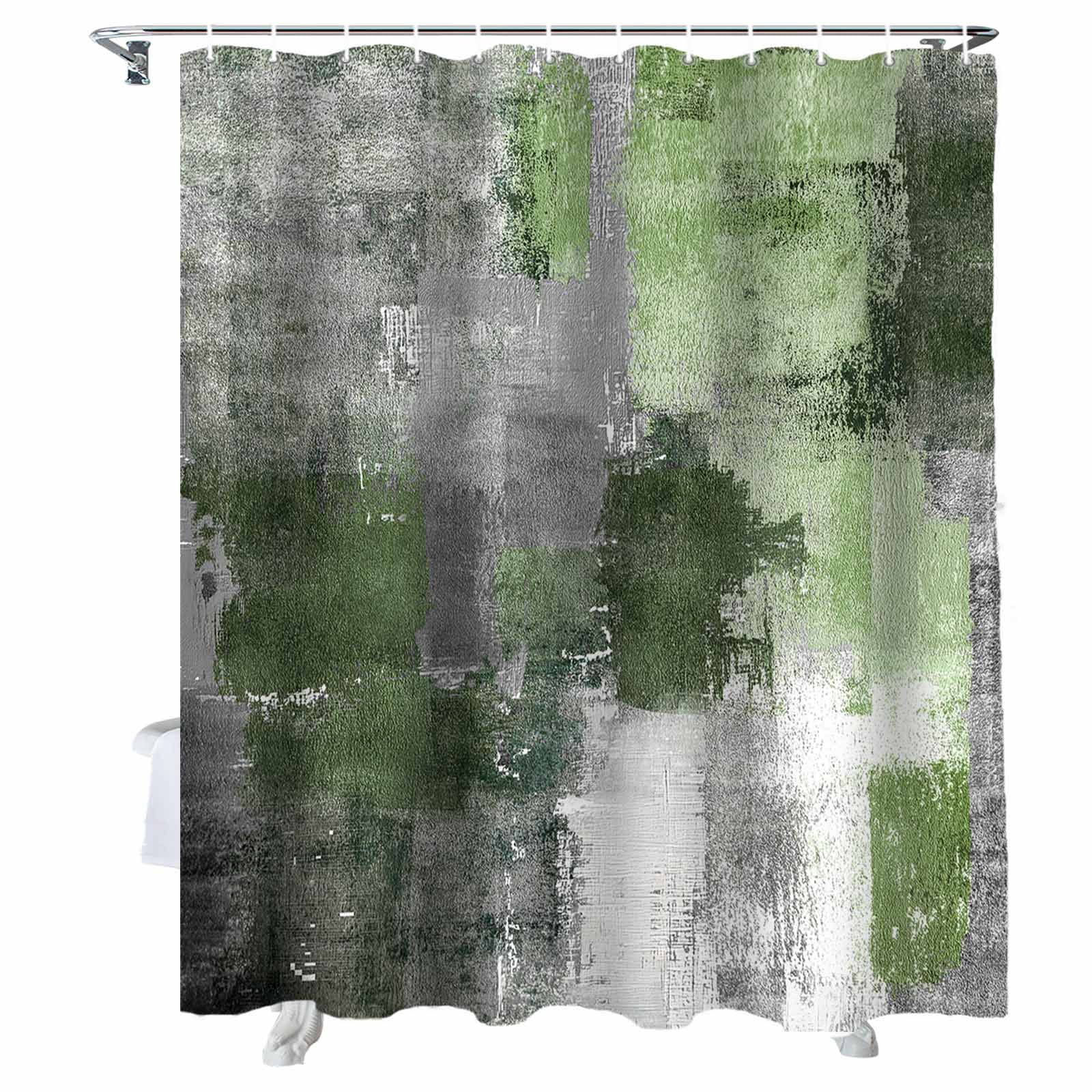 Sage Green Gray Graffiti Block Shower Curtain, Modern Abstract Texture ...