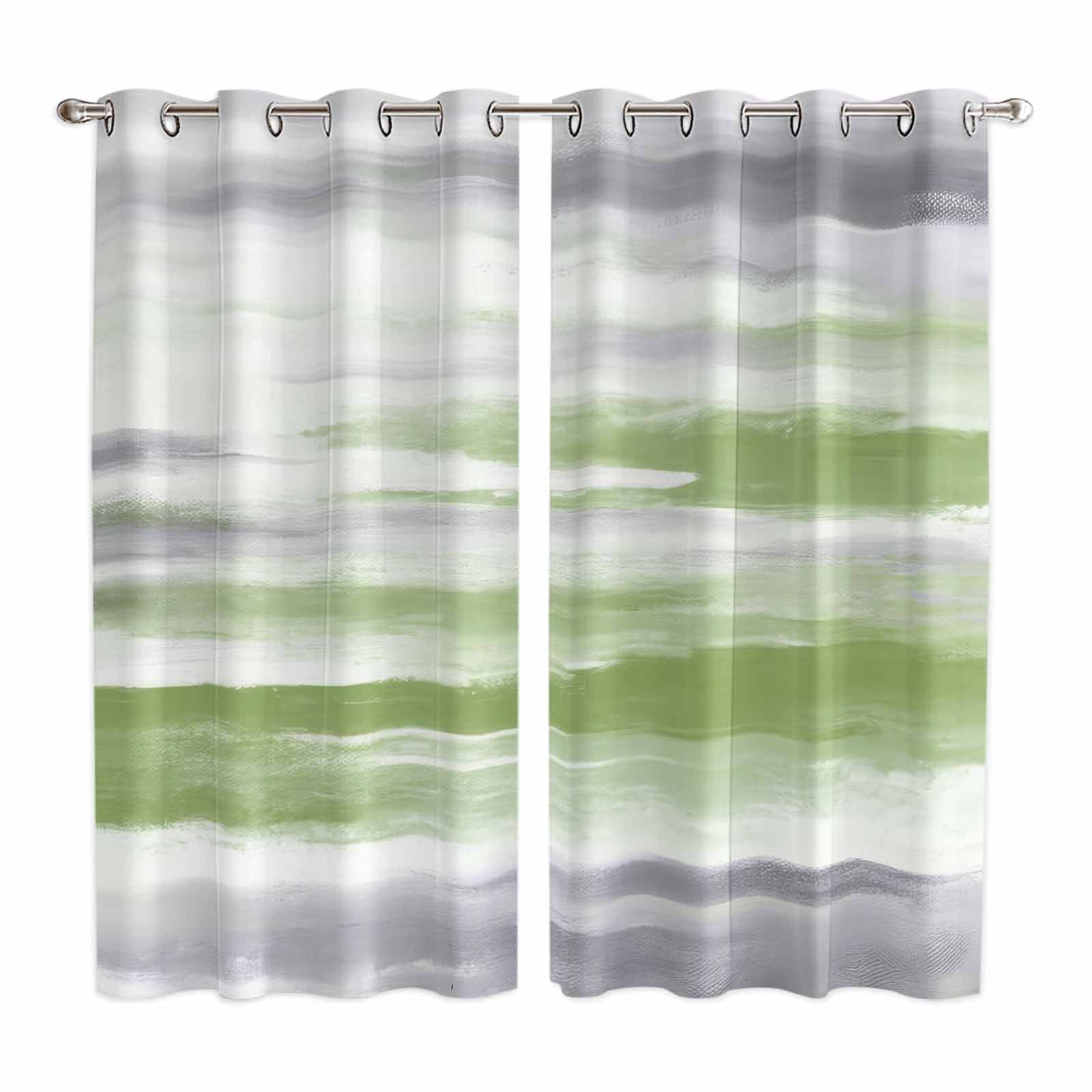 Sage Green Gray Kitchen Curtains 84 Inch Length, Neutral Abstract White ...