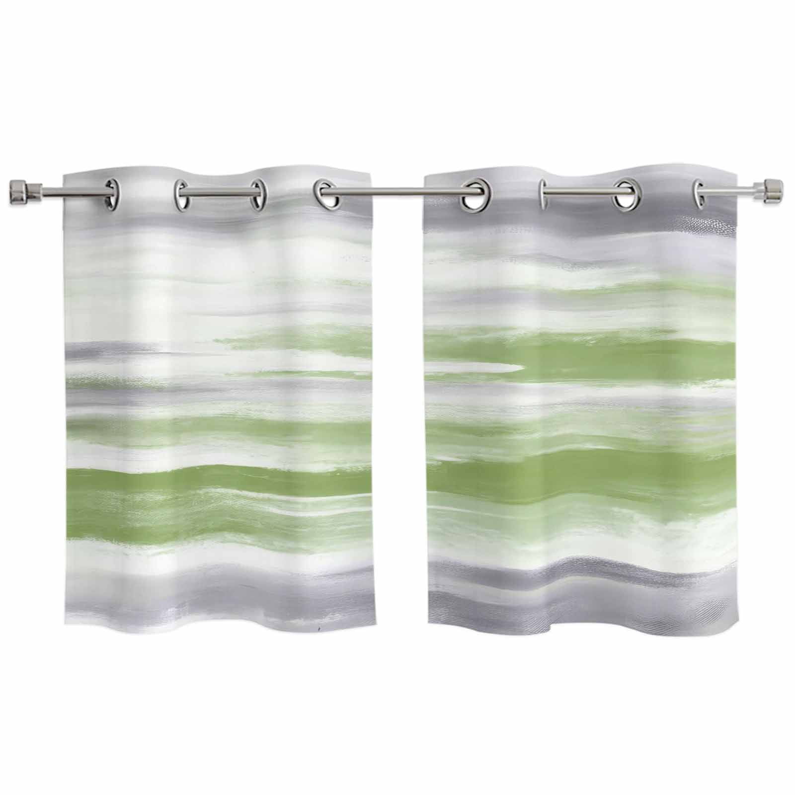 Sage Green Gray Kitchen Curtains Small Short 39 Inch Length, Neutral ...