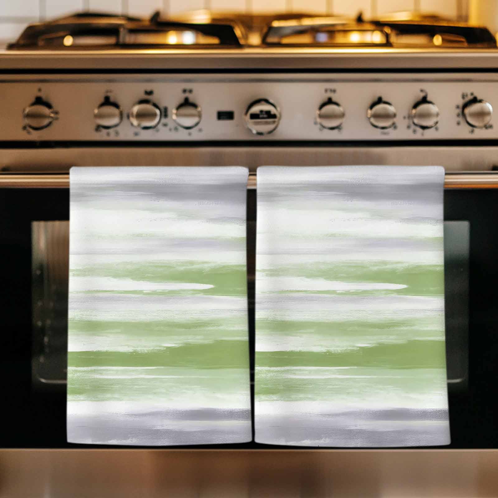 Sage Green Gray Kitchen Towels Set of 2, Neutral Abstract White Ombre ...