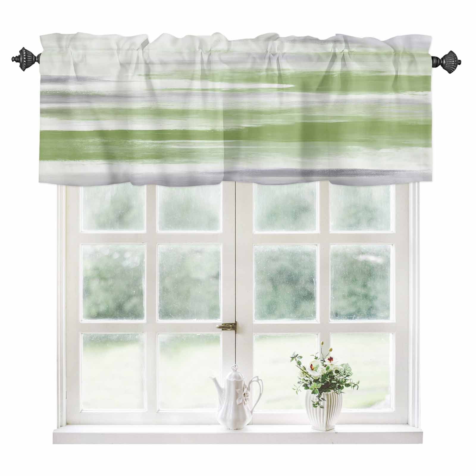 Sage Green Gray Kitchen Valances for Windows 60x18 Inch Kitchen ...