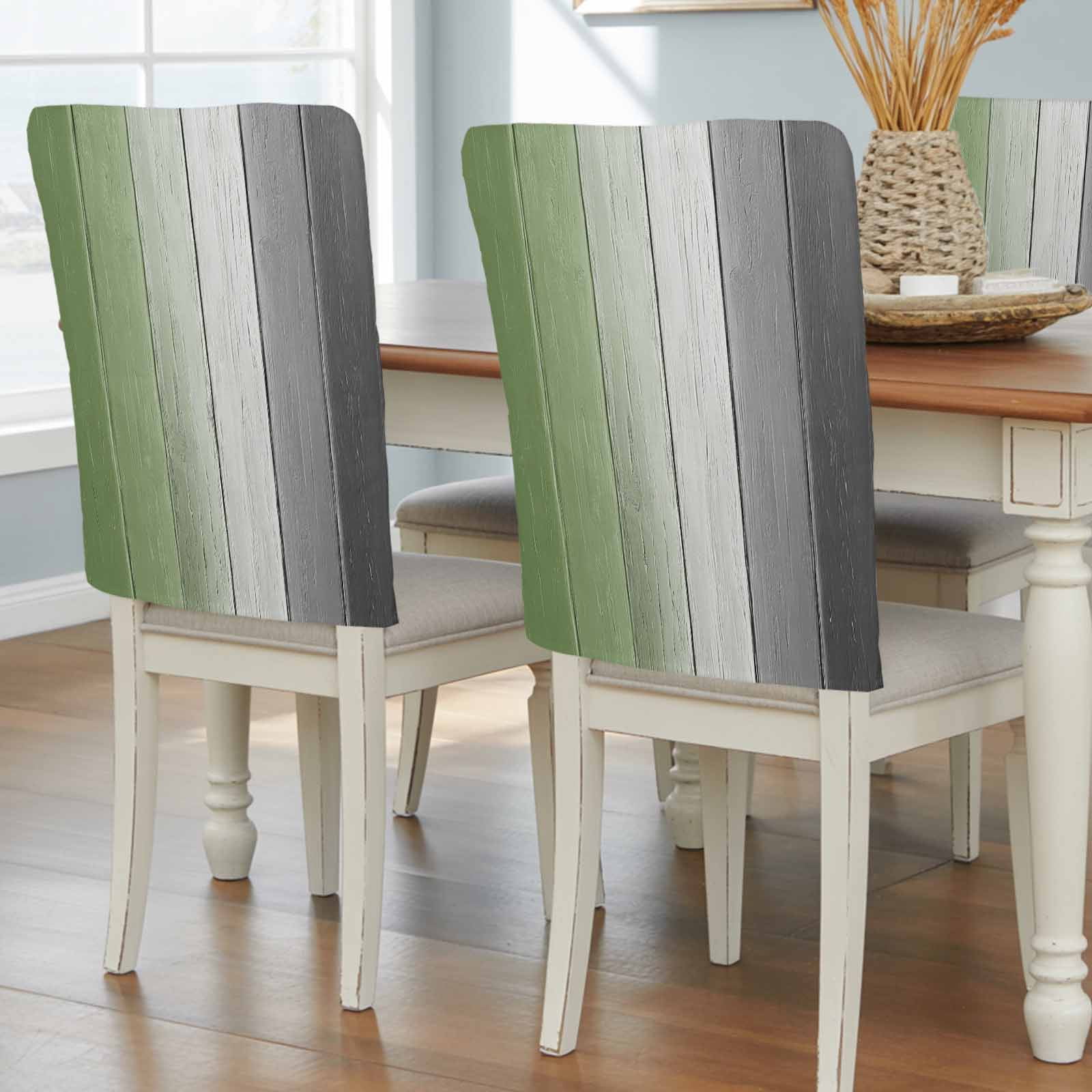 Sage Green Gray Ombre Chair Back Covers, Striped Farmhouse Ombre Planks ...