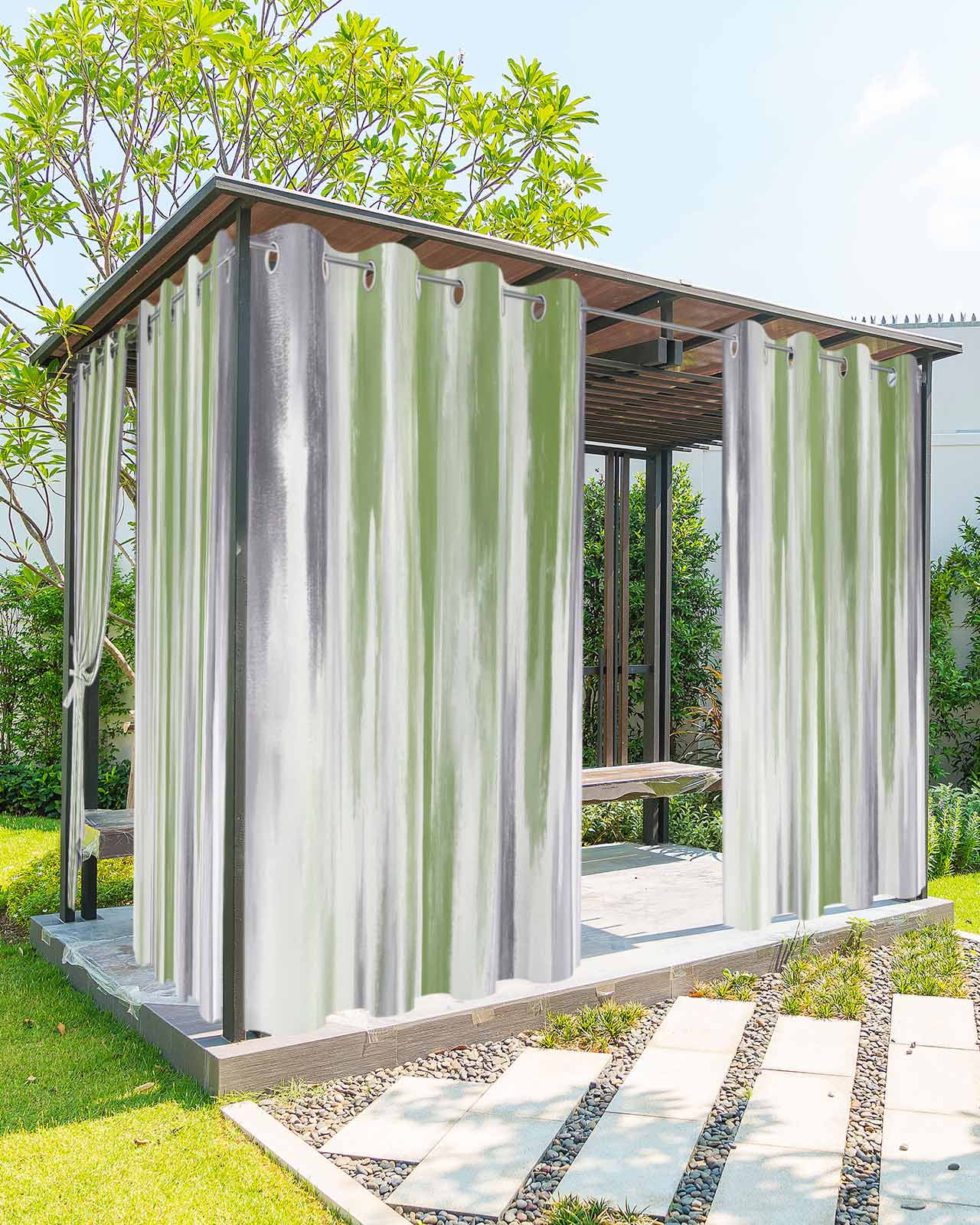 Sage Green Gray Outdoor Curtains for Patio, Gradient Country Abstract ...