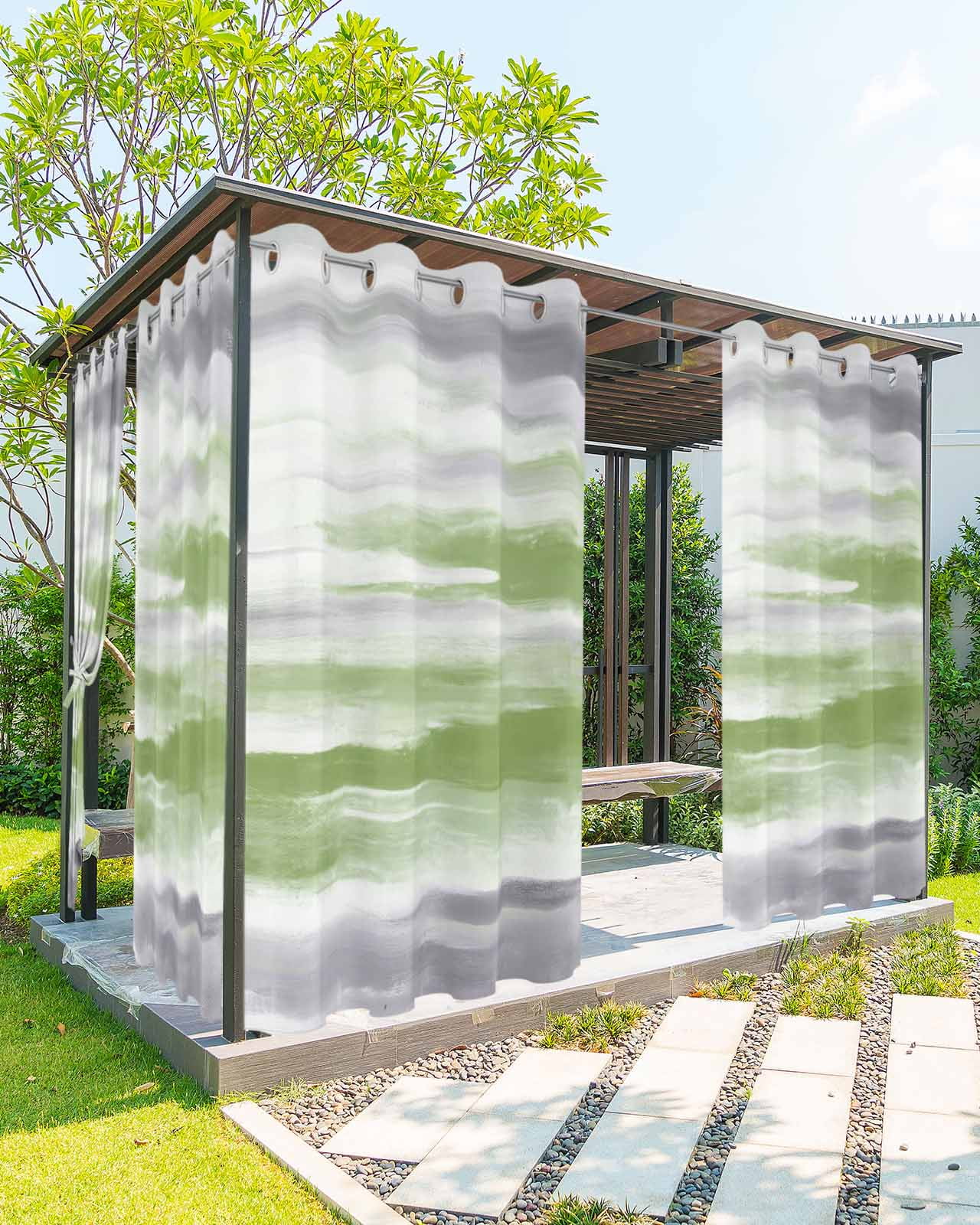 Sage Green Gray Outdoor Curtains for Patio, Neutral Abstract White ...