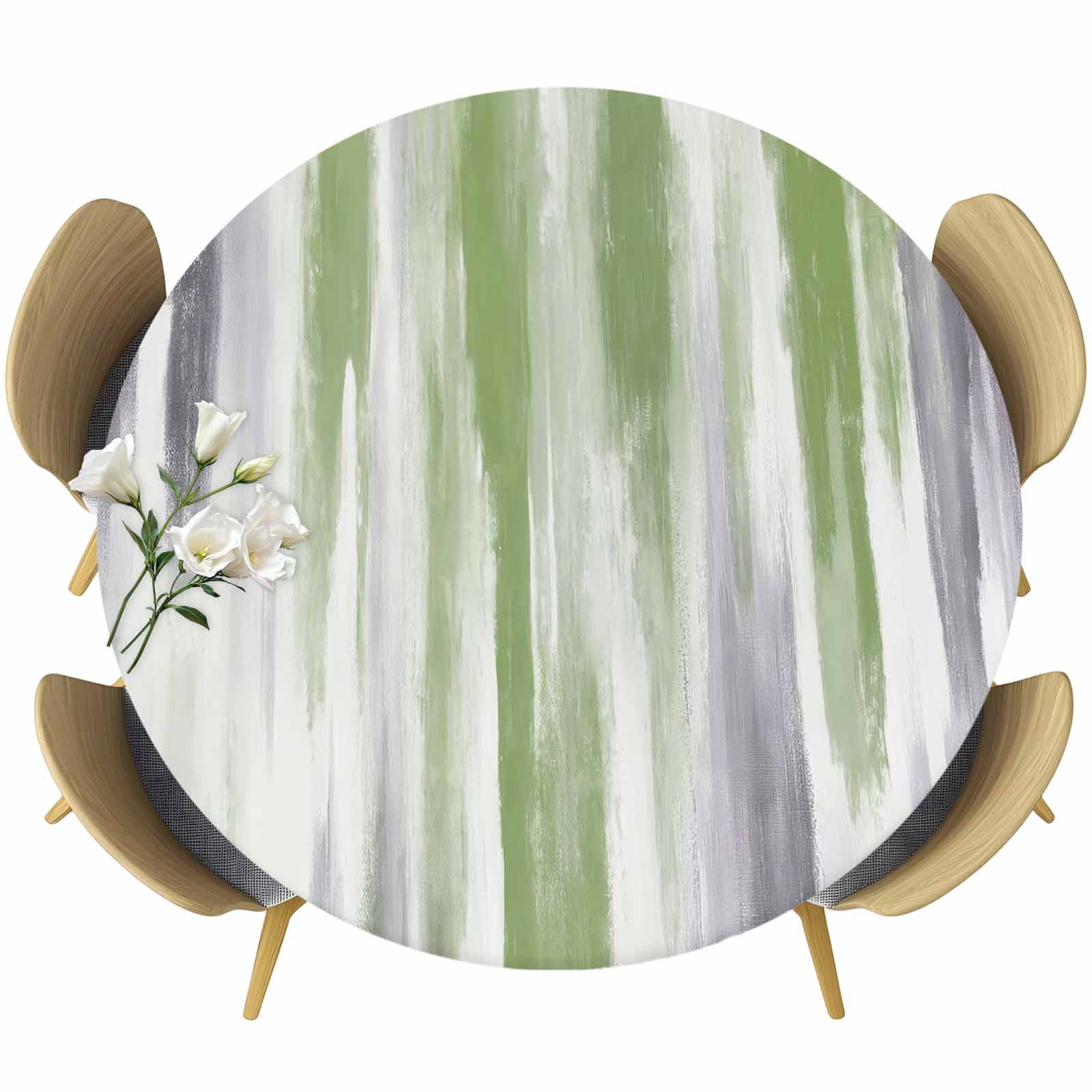 Sage Green Gray Round Tablecloth, Fitted Table Cover with Elastic for ...