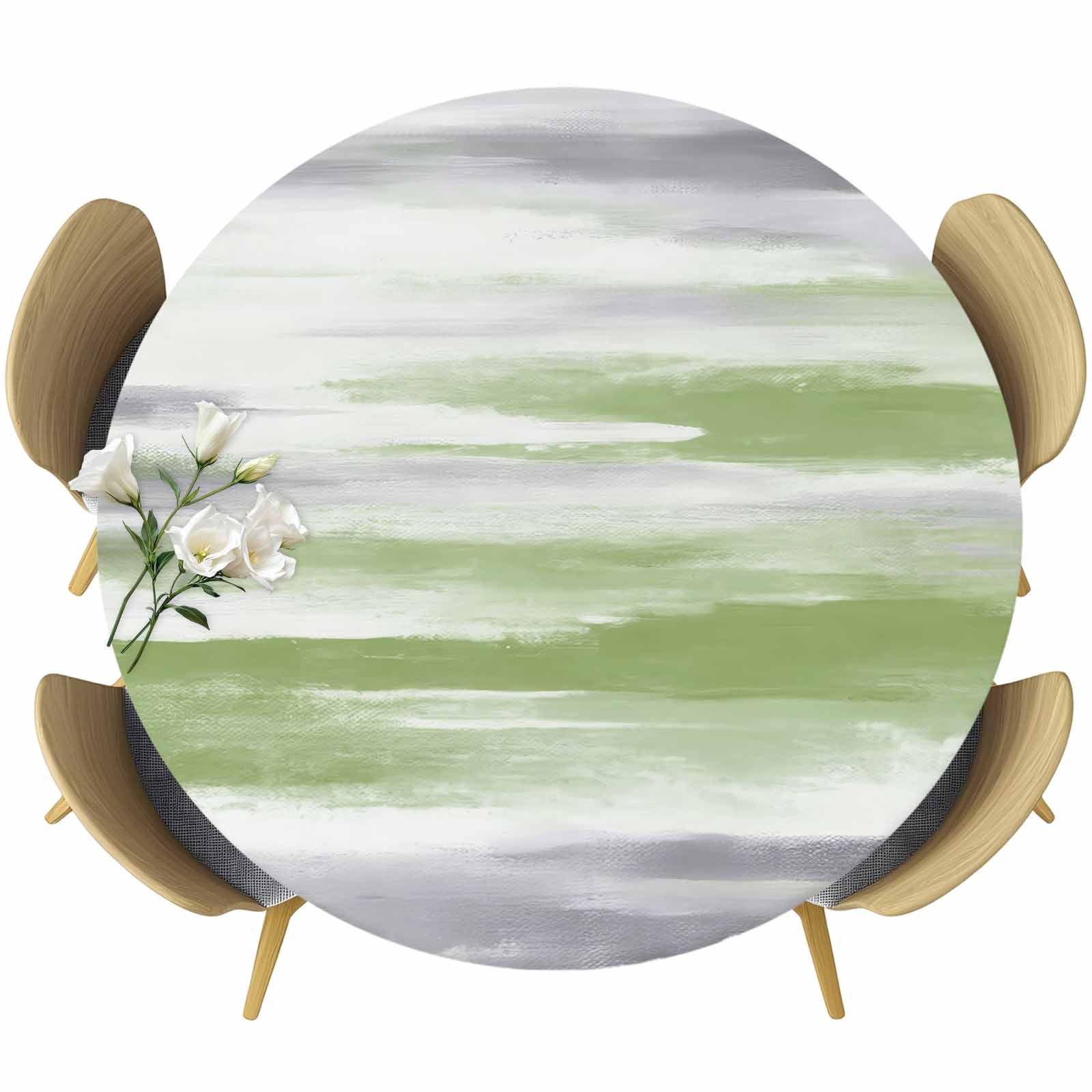 Sage Green Gray Round Tablecloth, Fitted Table Cover with Elastic for ...