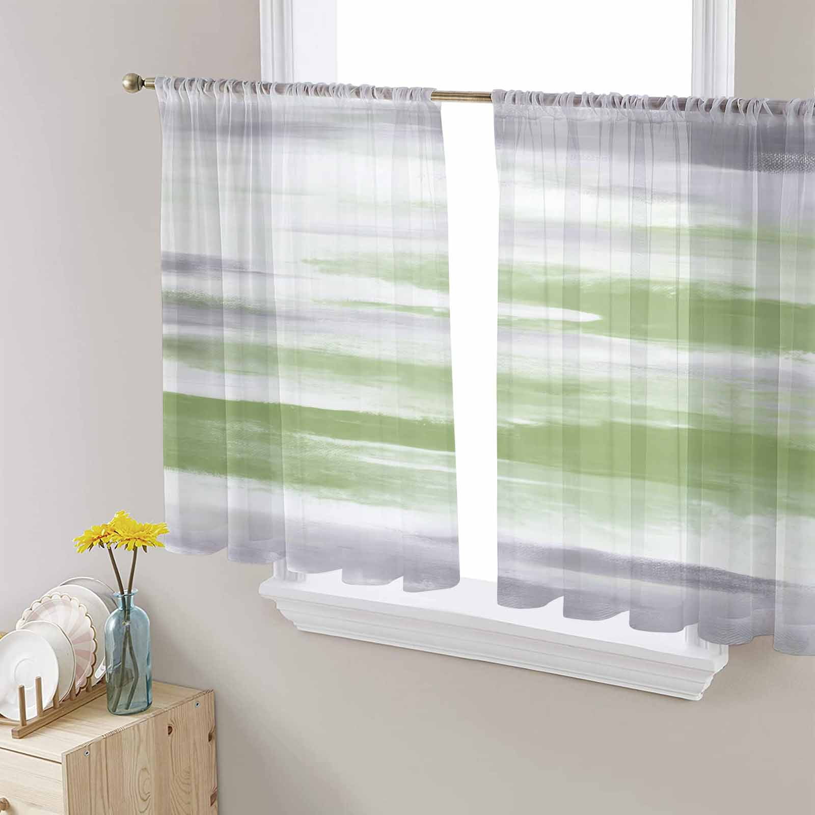 Sage Green Gray Sheer Curtains 54 Inch Length 2 Panels Set for Living ...