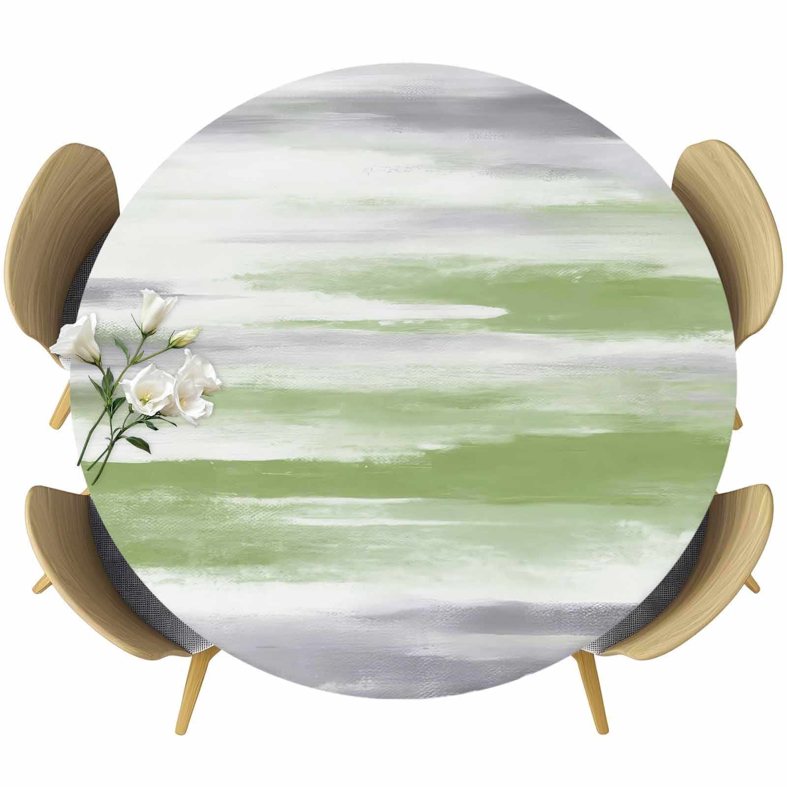 Sage Green Gray Table Cloth, Round Fitted Tablecloths with Elastic Edge ...