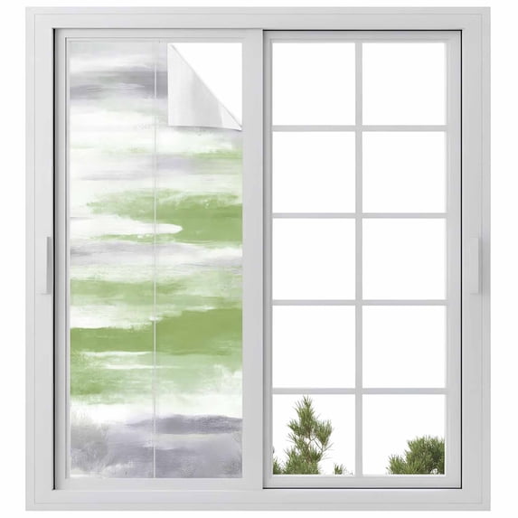 Sage Green Gray Window Privacy Film, Neutral Abstract White Ombre ...