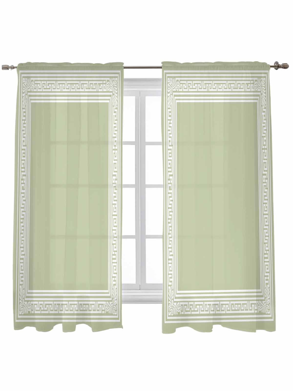 Sage Green Greek Key Curtains 72 Inch Length,Sheer Curtains for Bedroom ...
