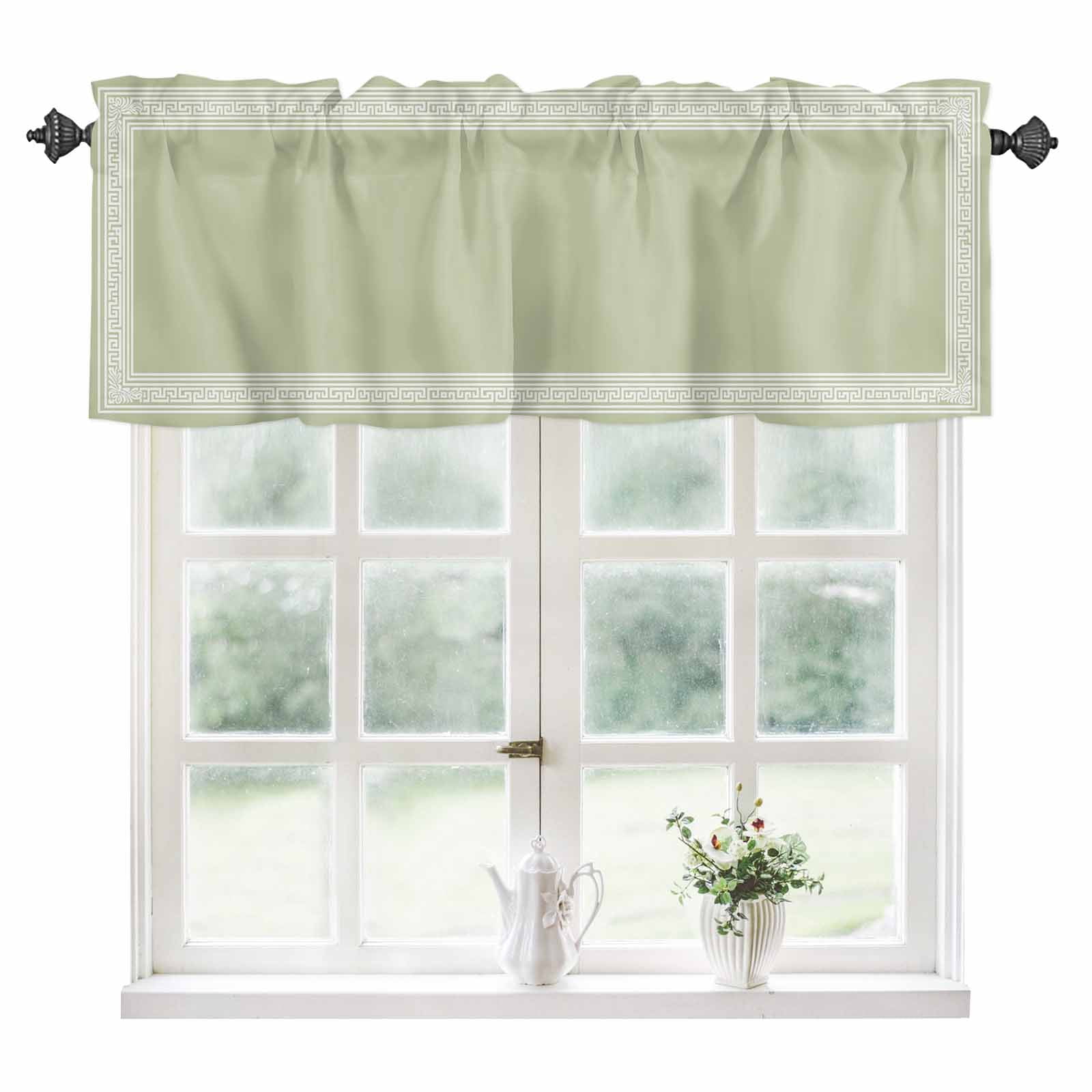 Sage Green Greek Key Kitchen Valances for Windows 60x18 Inch Kitchen ...