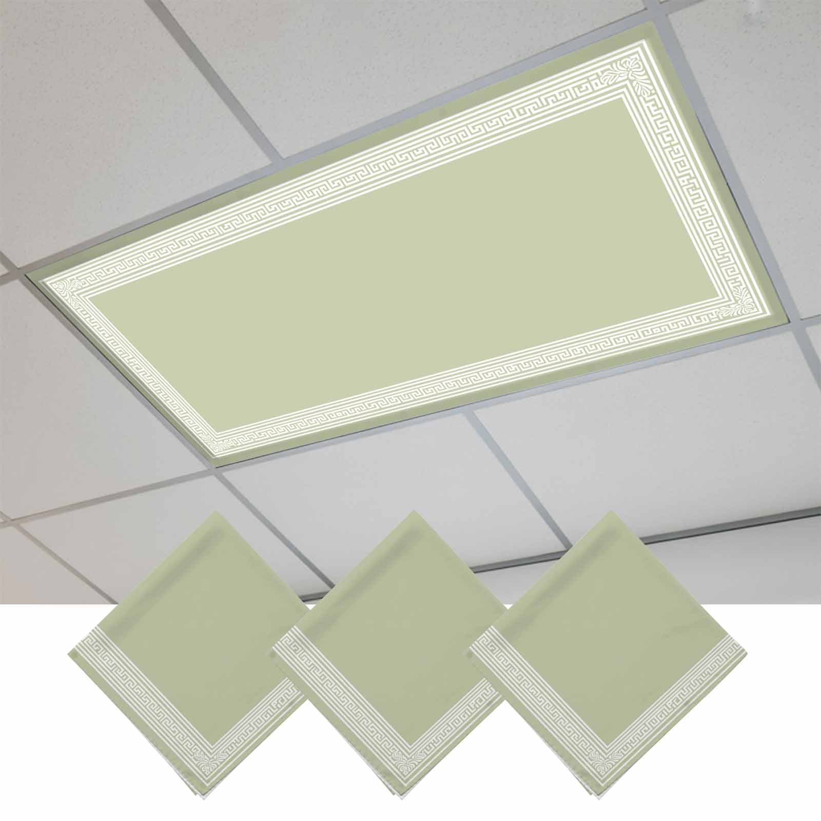 Sage Green Greek Key Magnetic Fluorescent Light Covers for Ceiling ...