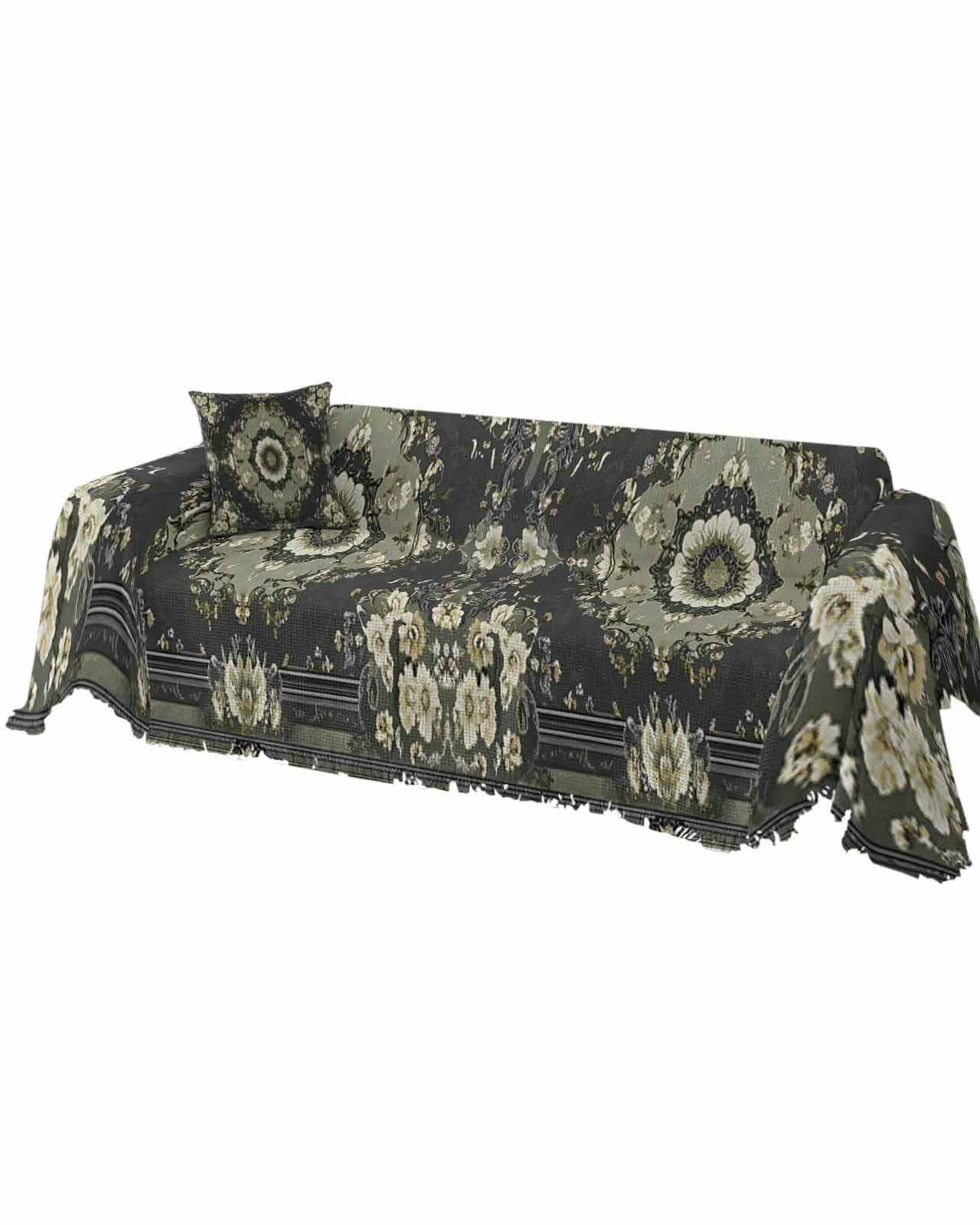 Sage Green Grey Boho Sofa Covers for 3 Cushion Couch, Washable ...