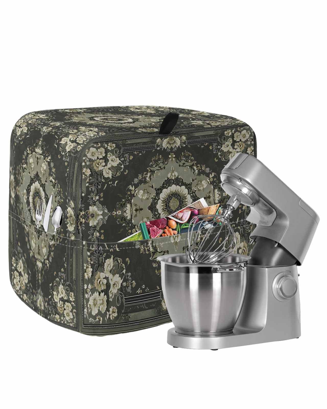 Sage Green Grey Boho Stand Mixer Dust Cover with Storage Pocket ...