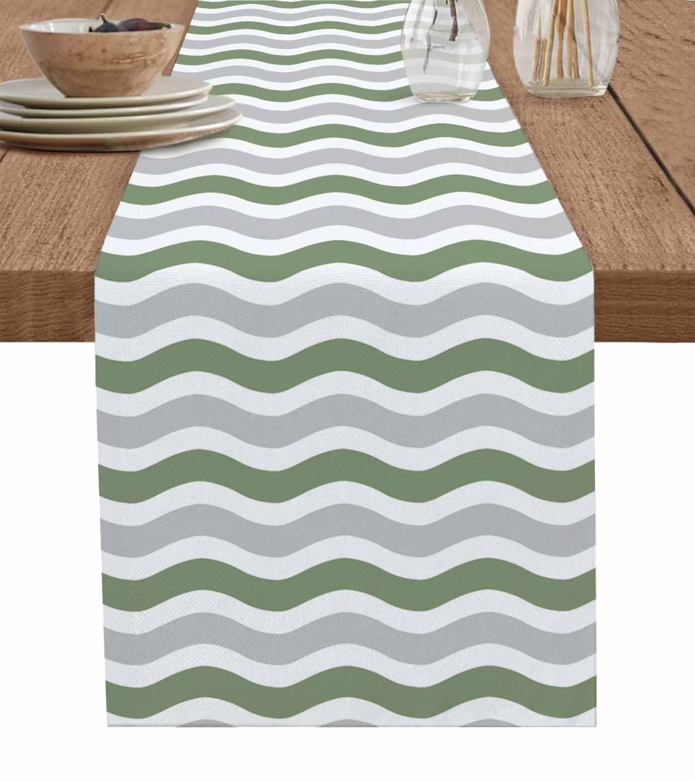 Sage Green Grey Burlap Cotton Table Runner 13x90 Inches Long, Abstract ...