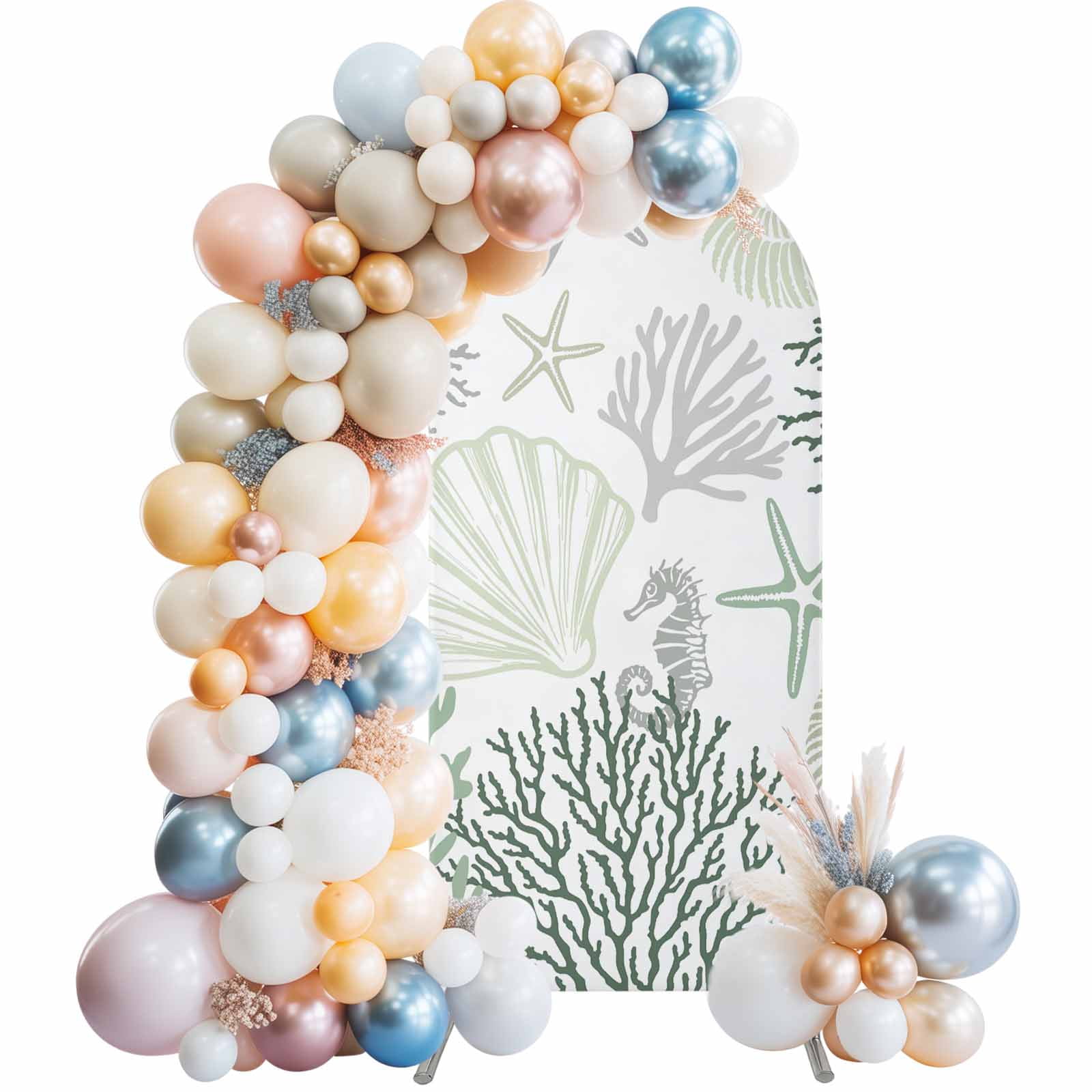 Sage Green Grey Coastal 5FT Arch Backdrop Covers, Summer Beach Coral ...