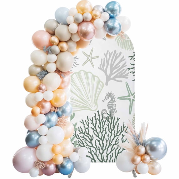 Sage Green Grey Coastal 5FT Arch Backdrop Covers, Summer Beach Coral ...