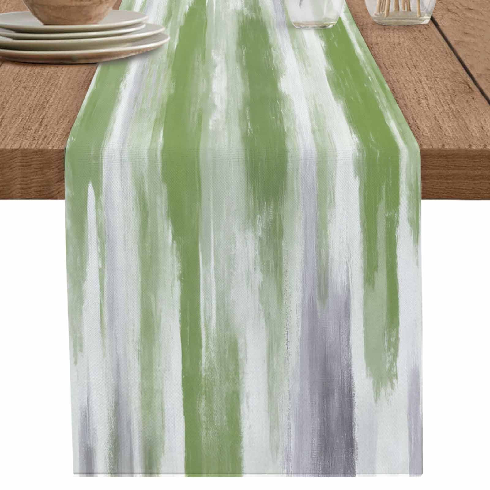 Sage Green Grey Oil Painting Art Table Runner-70 Inch Long Abstract ...