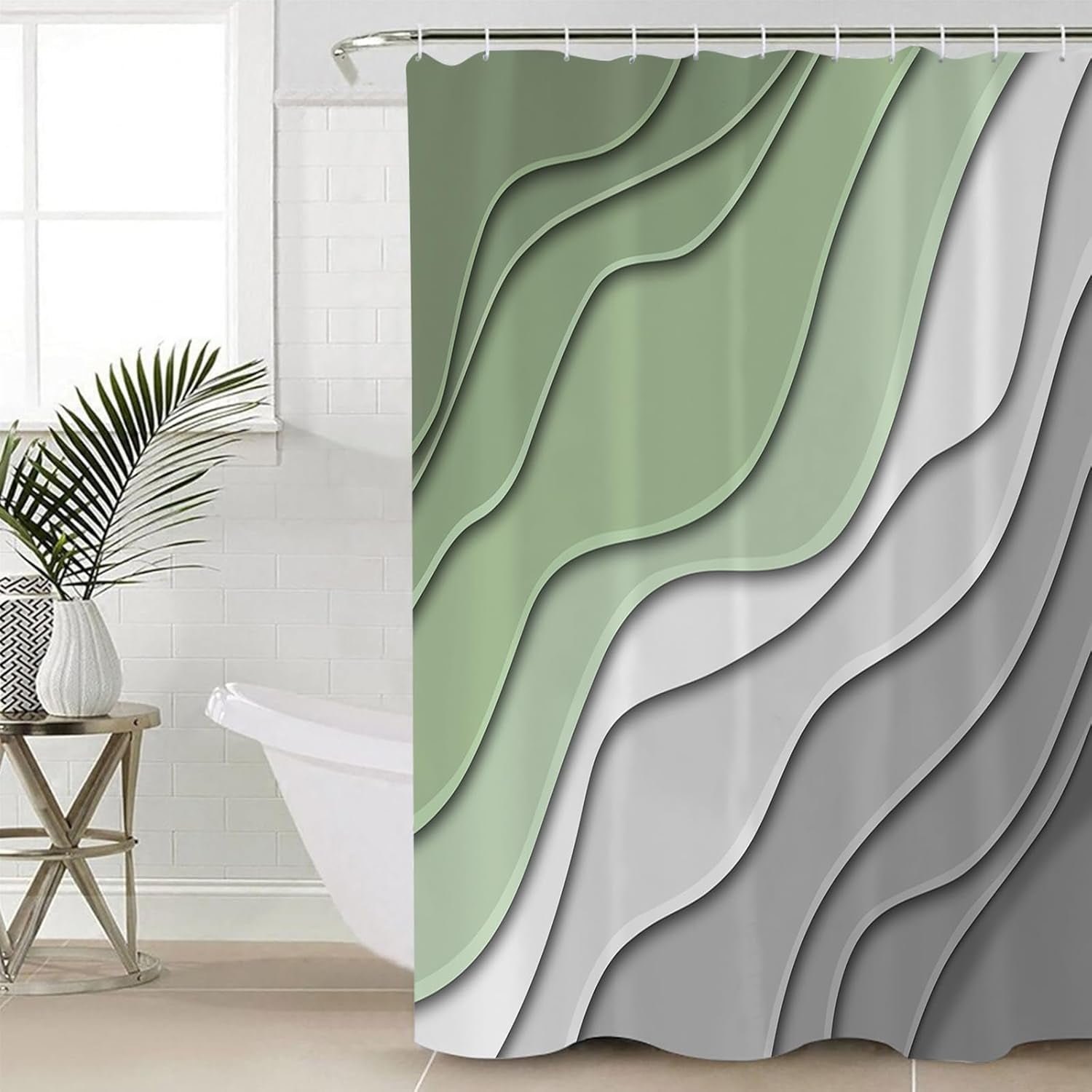 Sage Green Grey Ombre Shower Curtain Set - Long 72" x 84" Washable ...