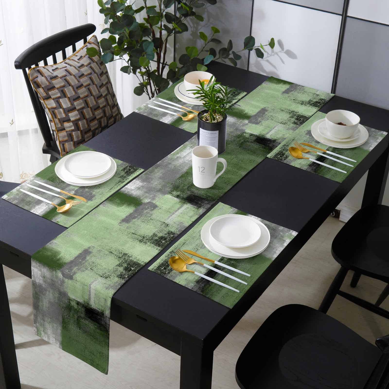 Sage Green Grey Placemats Set of 6 with 70 Inches Long Table Runners ...