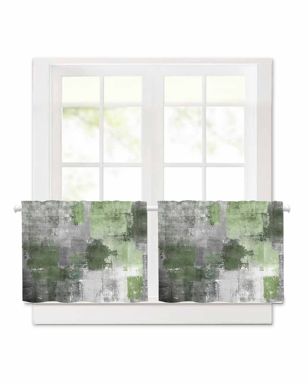 Sage Green Grey Short Blackout Curtains 24 Inch Long Modern Graffiti ...