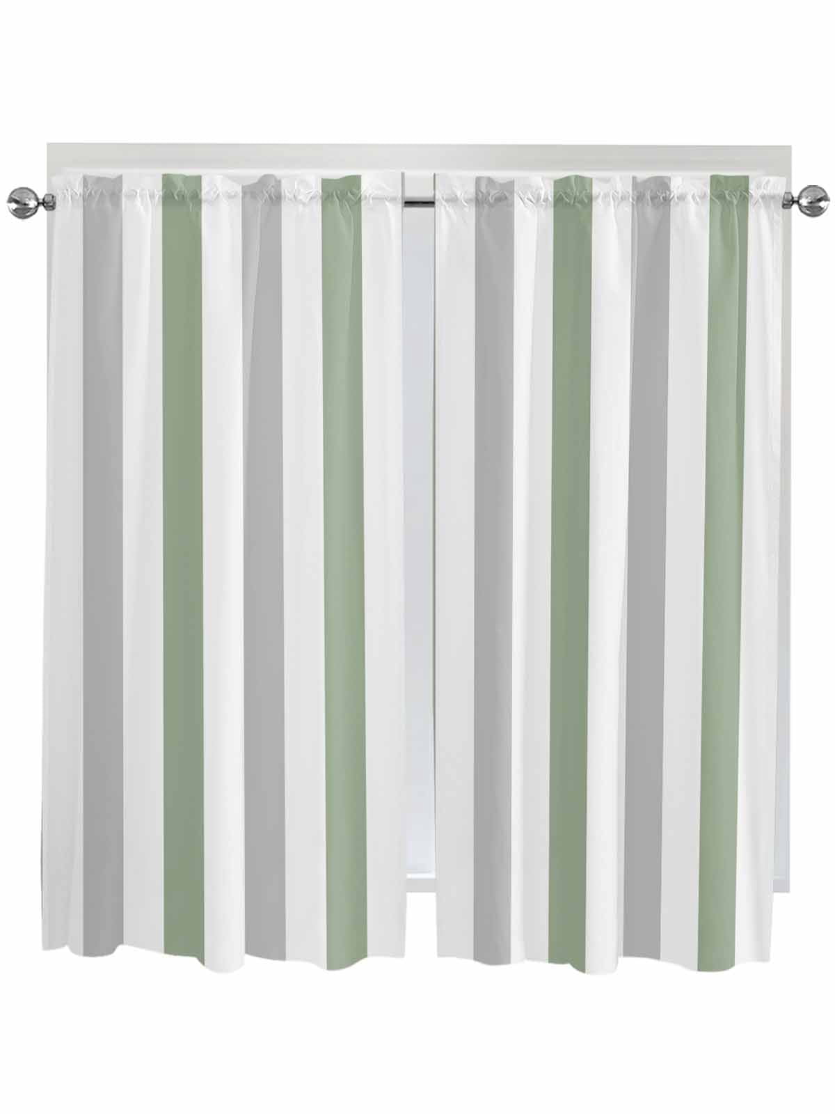 Sage Green Grey Stripe Bedroom Curtains 63 Inches length, Modern ...