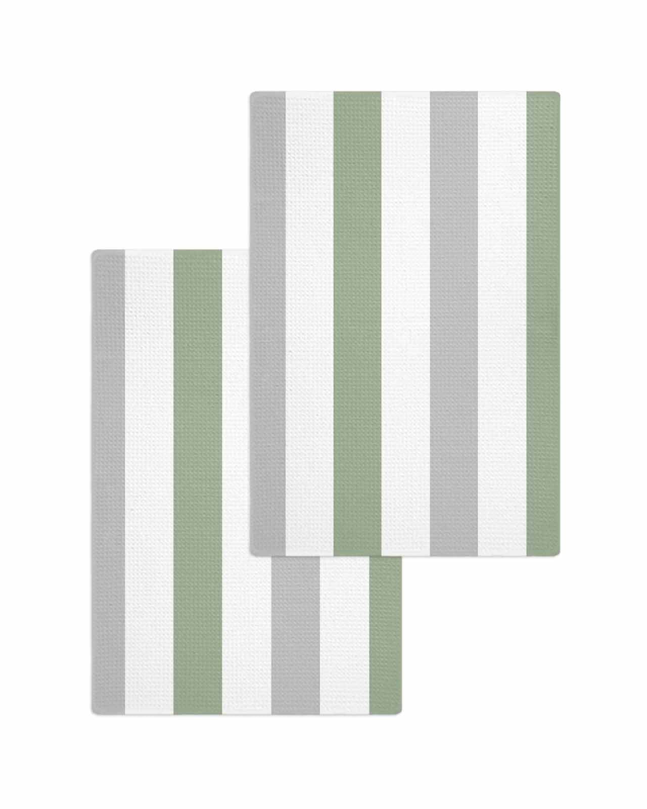 Sage Green Grey Stripe Kitchen Dish Towels for Drying Dishes Set of 2 ...