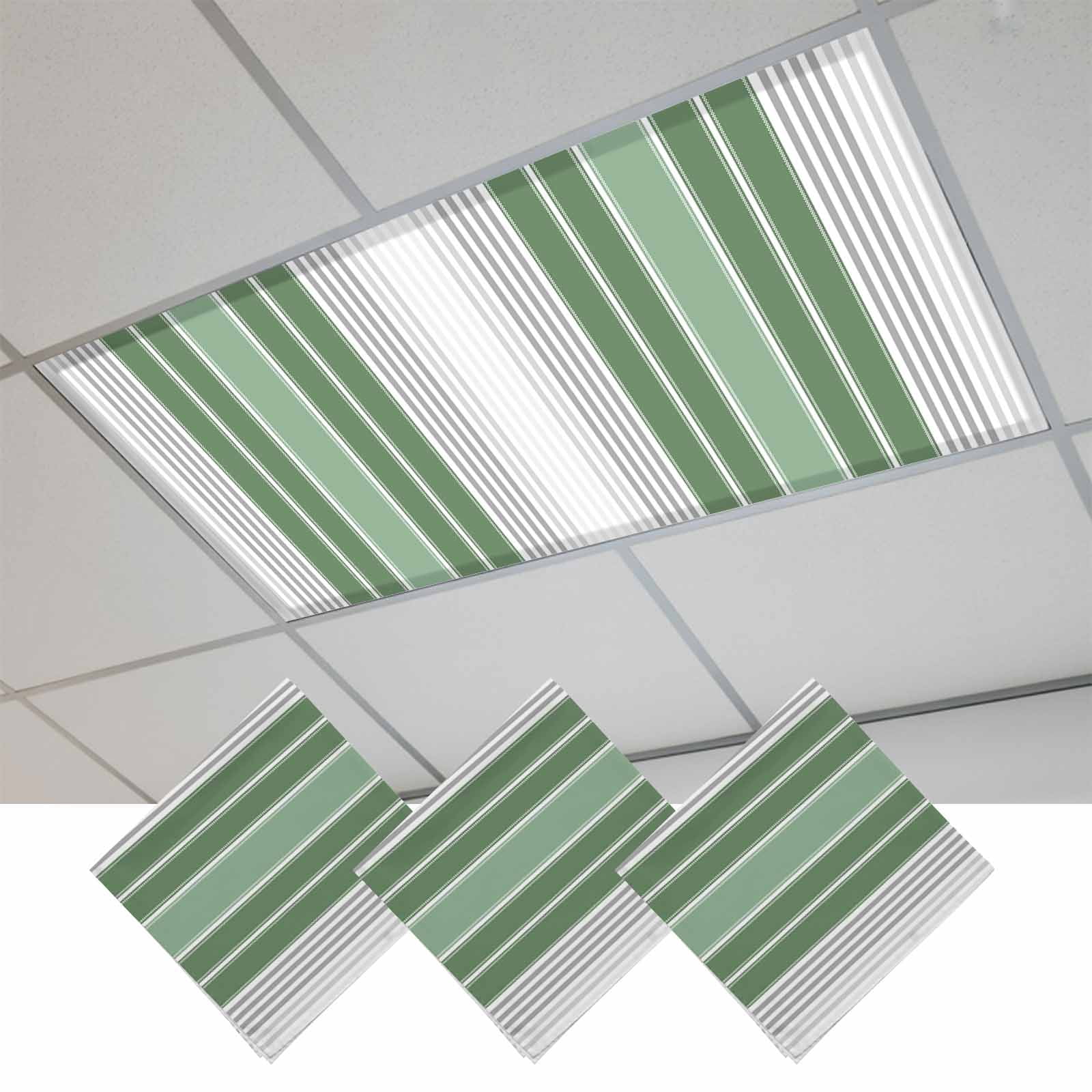 Sage Green Grey Stripe Magnetic Fluorescent Light Covers for Ceiling ...