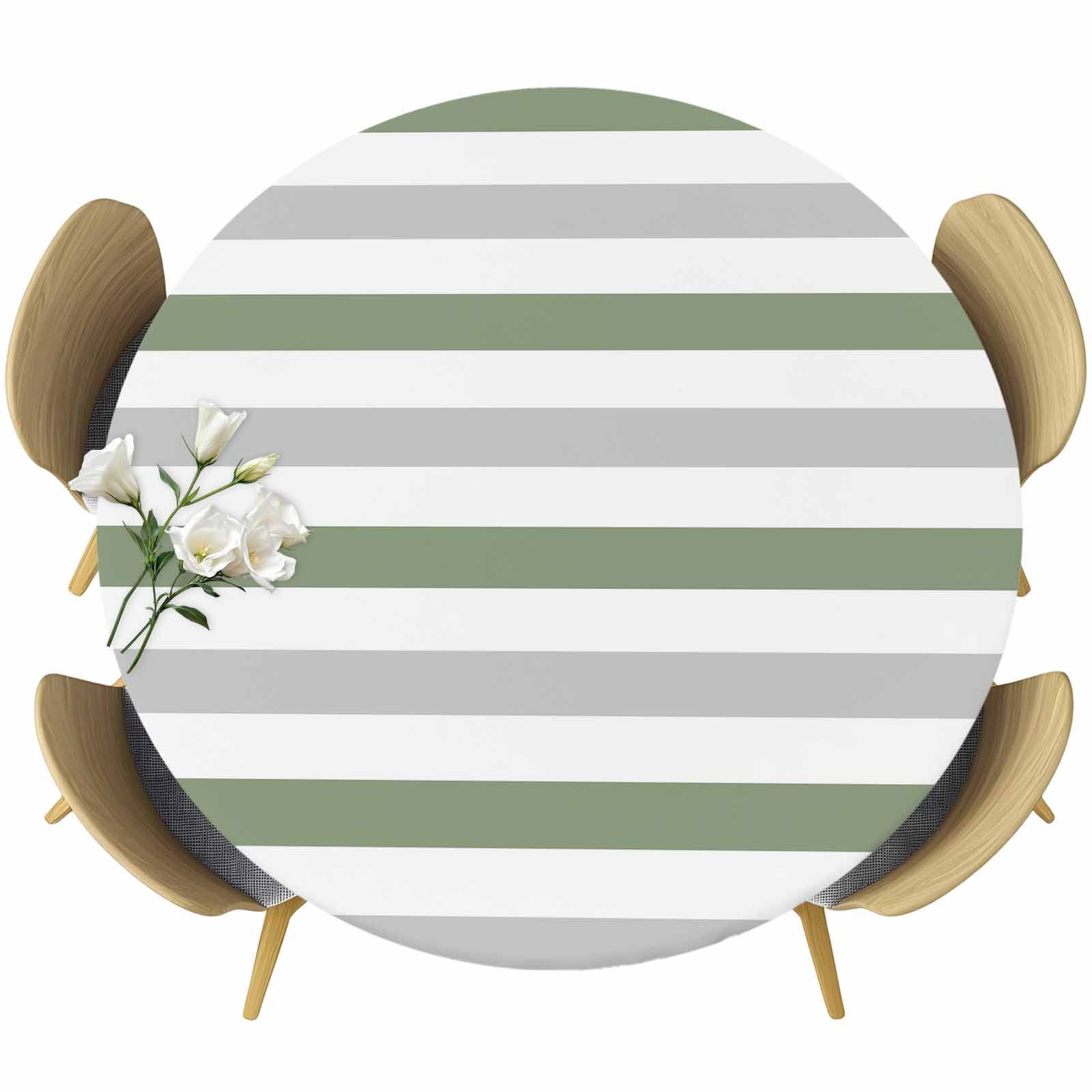 Sage Green Grey Stripe Round Tablecloth 36-44 Inch Round Fitted Table ...