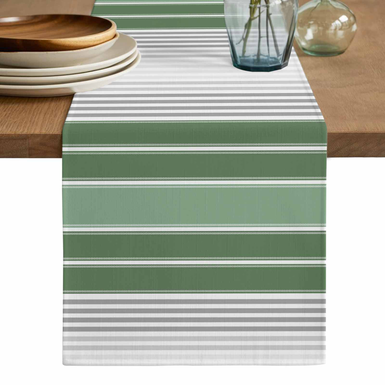 Sage Green Grey Stripe Table Runner, Farmhouse Simple Striped Washable ...