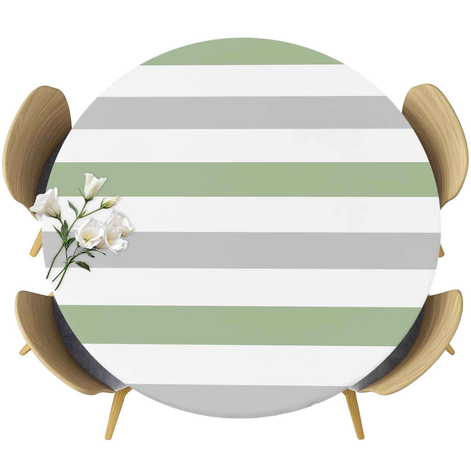 Sage Green Grey Striped Table Cloth, Round Fitted Tablecloths with ...