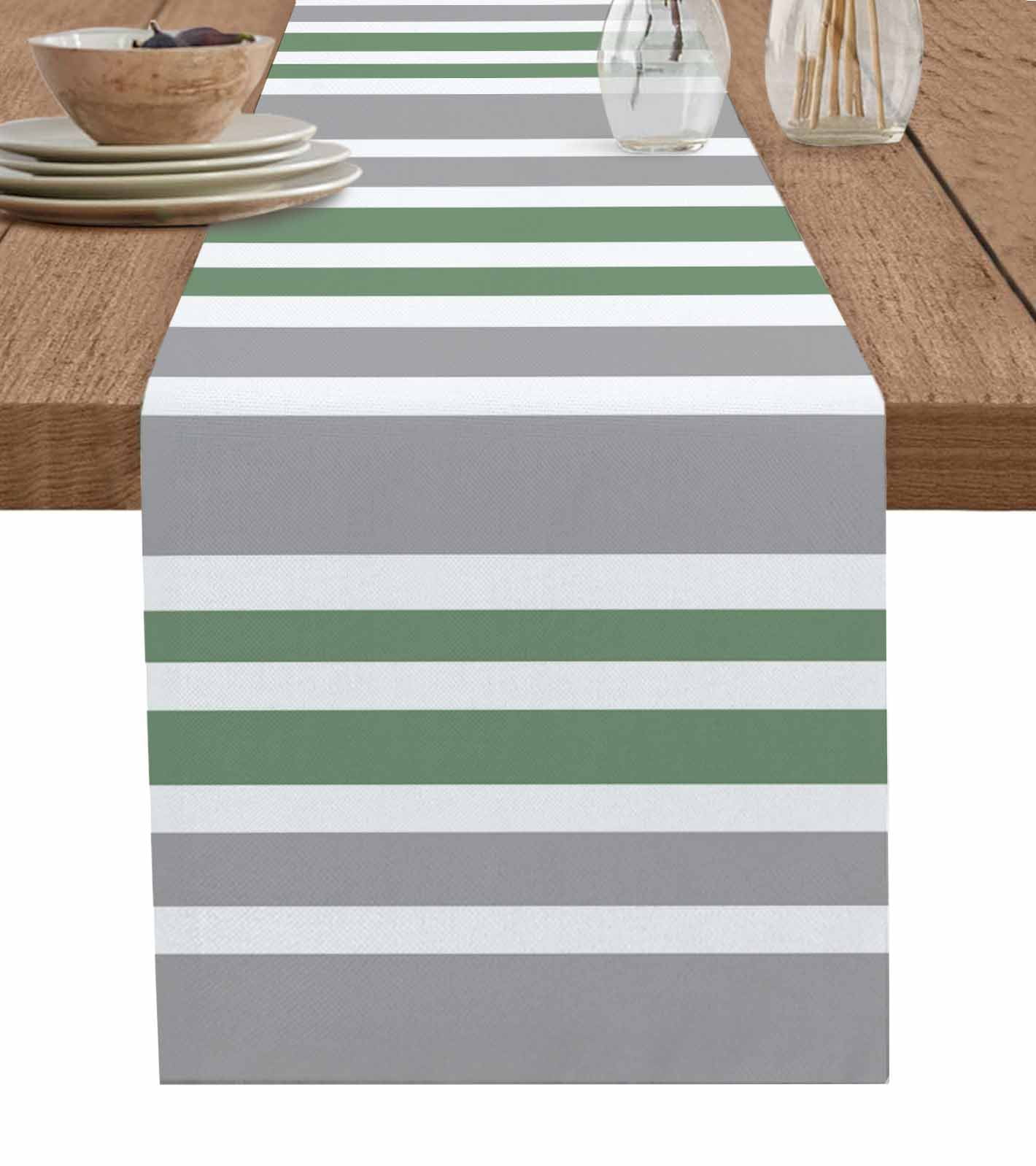 Sage Green Grey Stripes Burlap Cotton Table Runner 13x90 Inches Long ...