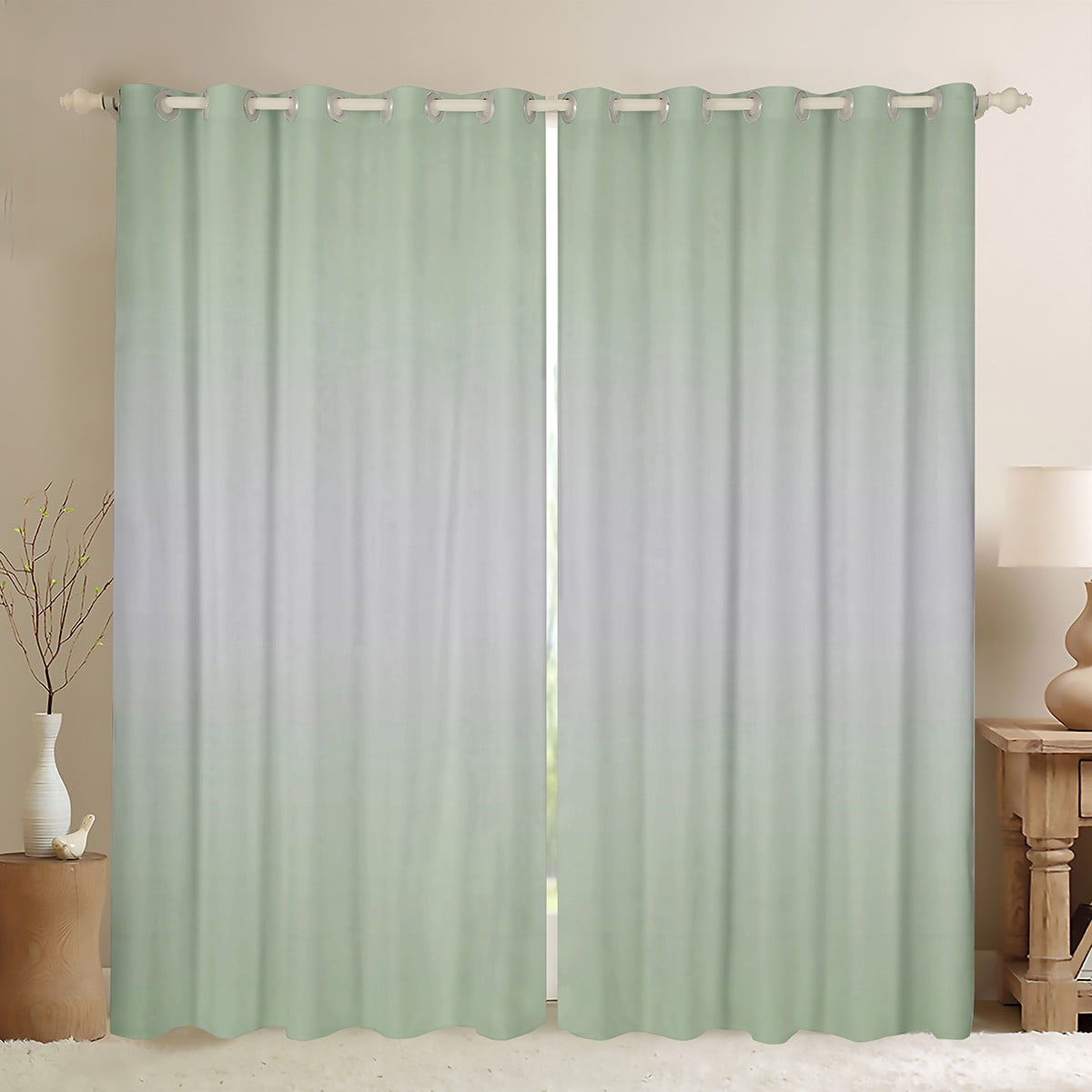 Sage Green and Greyish White Gradient Curtains & Drapes Rainbow 30%-50% ...