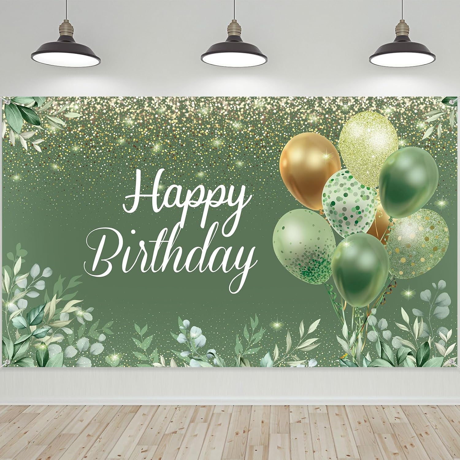 Sage Green Happy Birthday Backdrop Banner Greenery Eucalyptus Photo ...