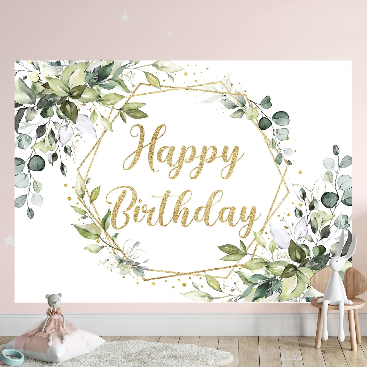 Sage Green Happy Birthday Backdrop Eucalyptus Greenery Leaves Party ...