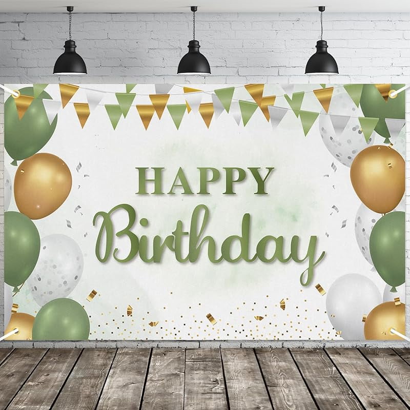 Sage Green Happy Birthday Banner, Happy Birthday Party Decorations ...