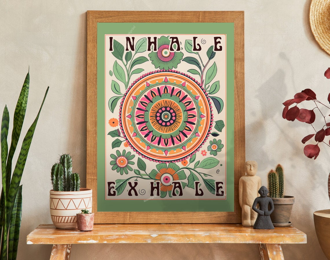 Sage Green Inhale Exhale Print - Boho Wall Art - Sage Green Mandala ...