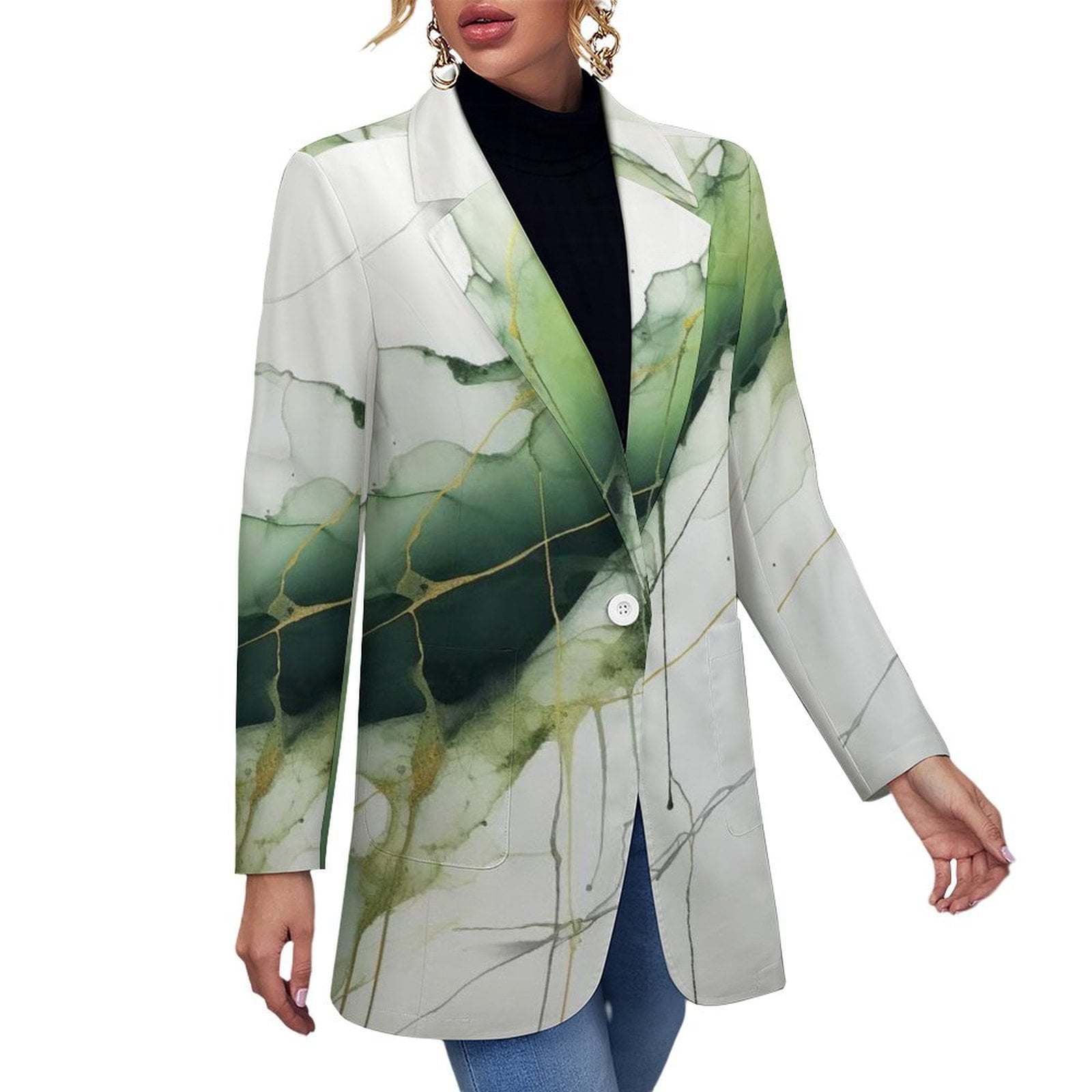 Sage Green Ink Woman Casual Loose Suits Summer Jacket Woman Oversize ...