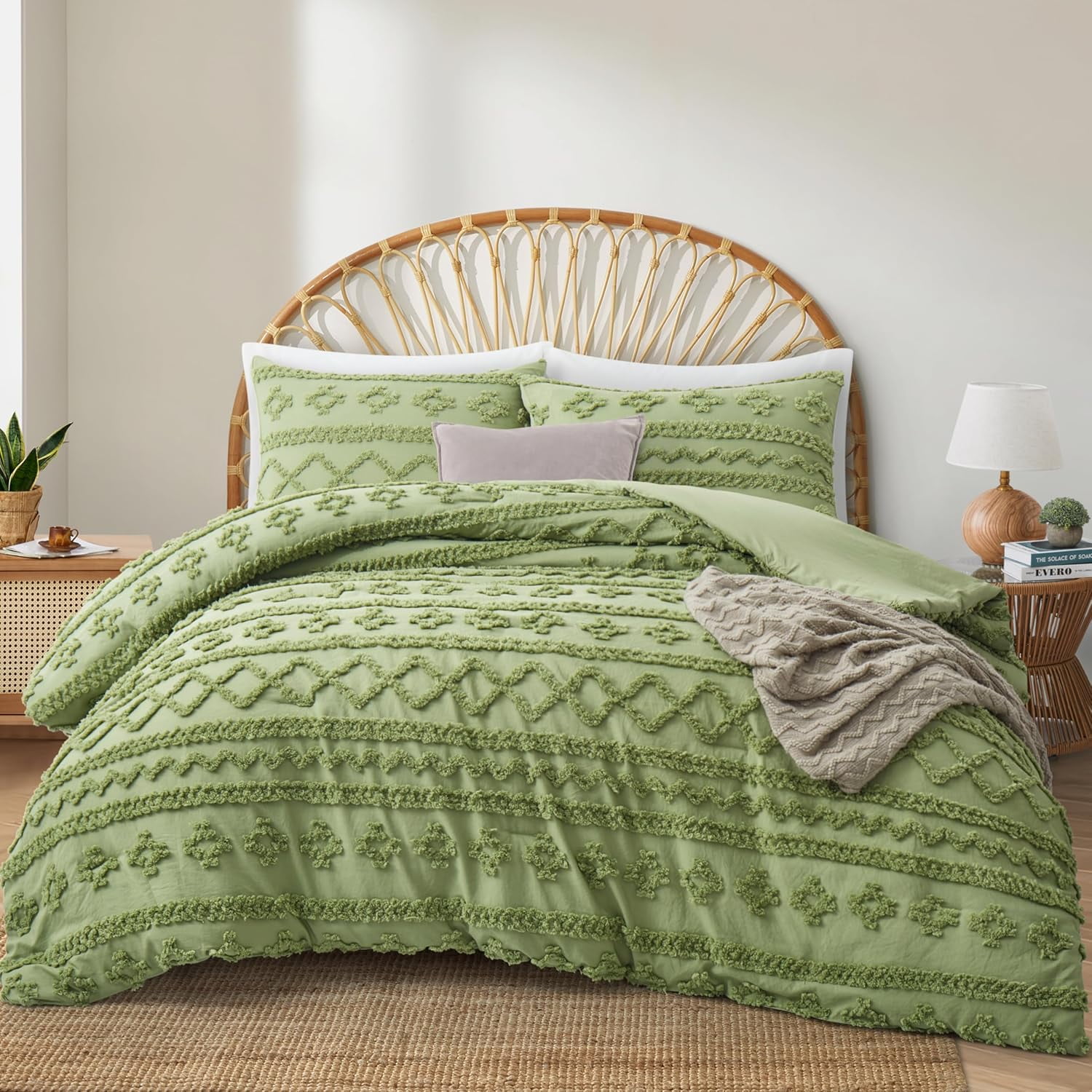 Sage Green King Comforter Set Tufted Bedding Set King 3 Pieces, Boho ...