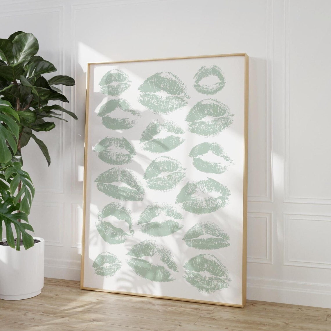 Sage Green Kiss Wall Art Kiss Lips Trendy Poster Lips Print Aesthetic ...