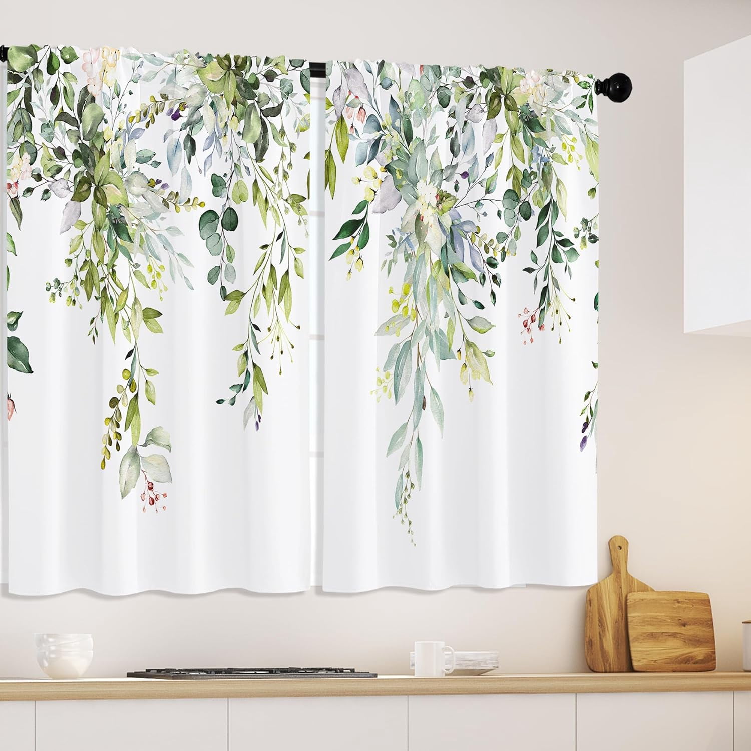 Sage Green Kitchen Curtains Eucalyptus Leaves Bathroom Window Curtains ...