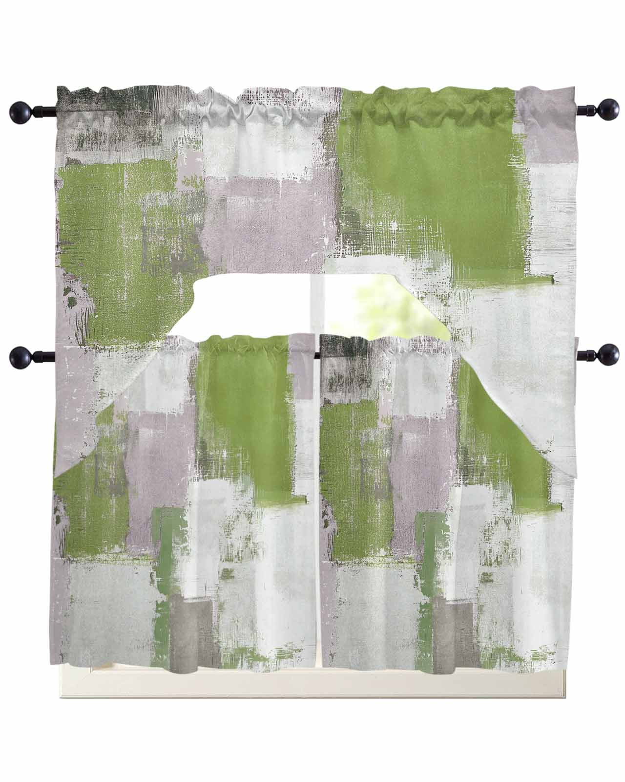 Sage Green Kitchen Curtains Swag Valance and Tier Curtains Set 24 Inch ...