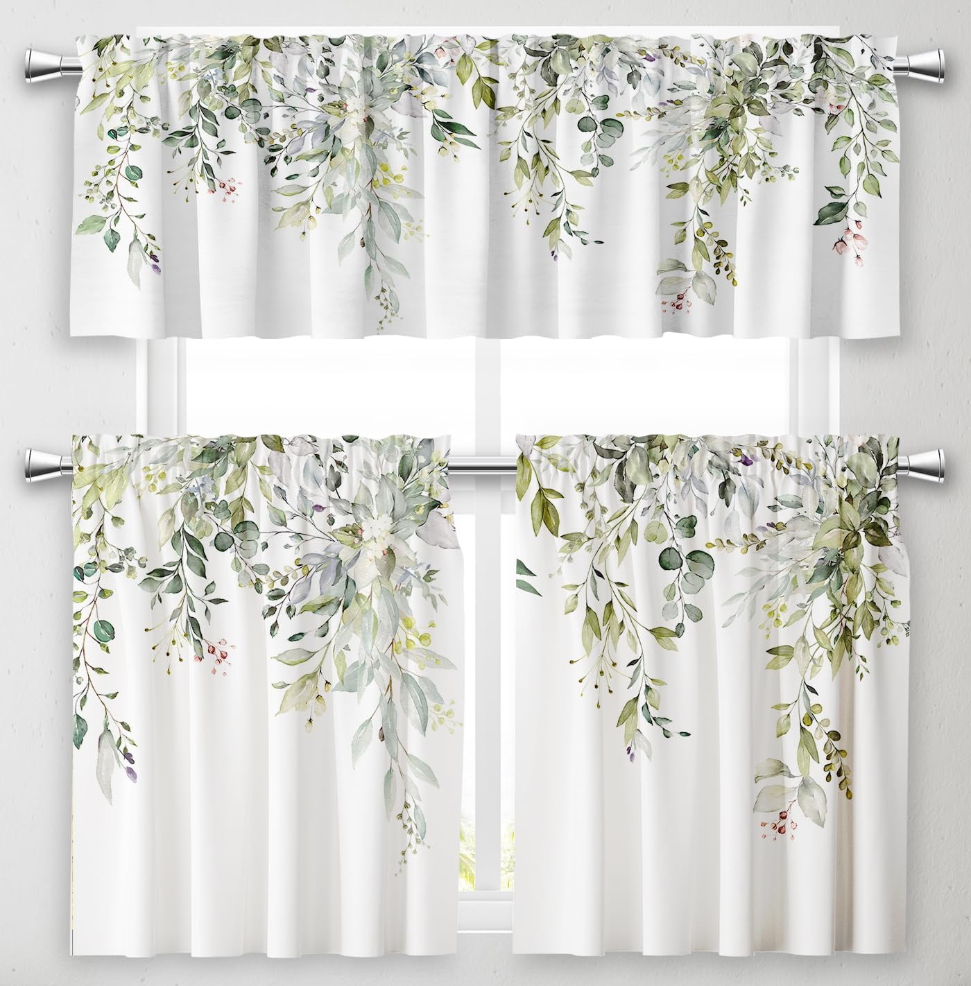 Sage Green Kitchen Curtains and Valances Set of 3 Spring Summer Leaf ...