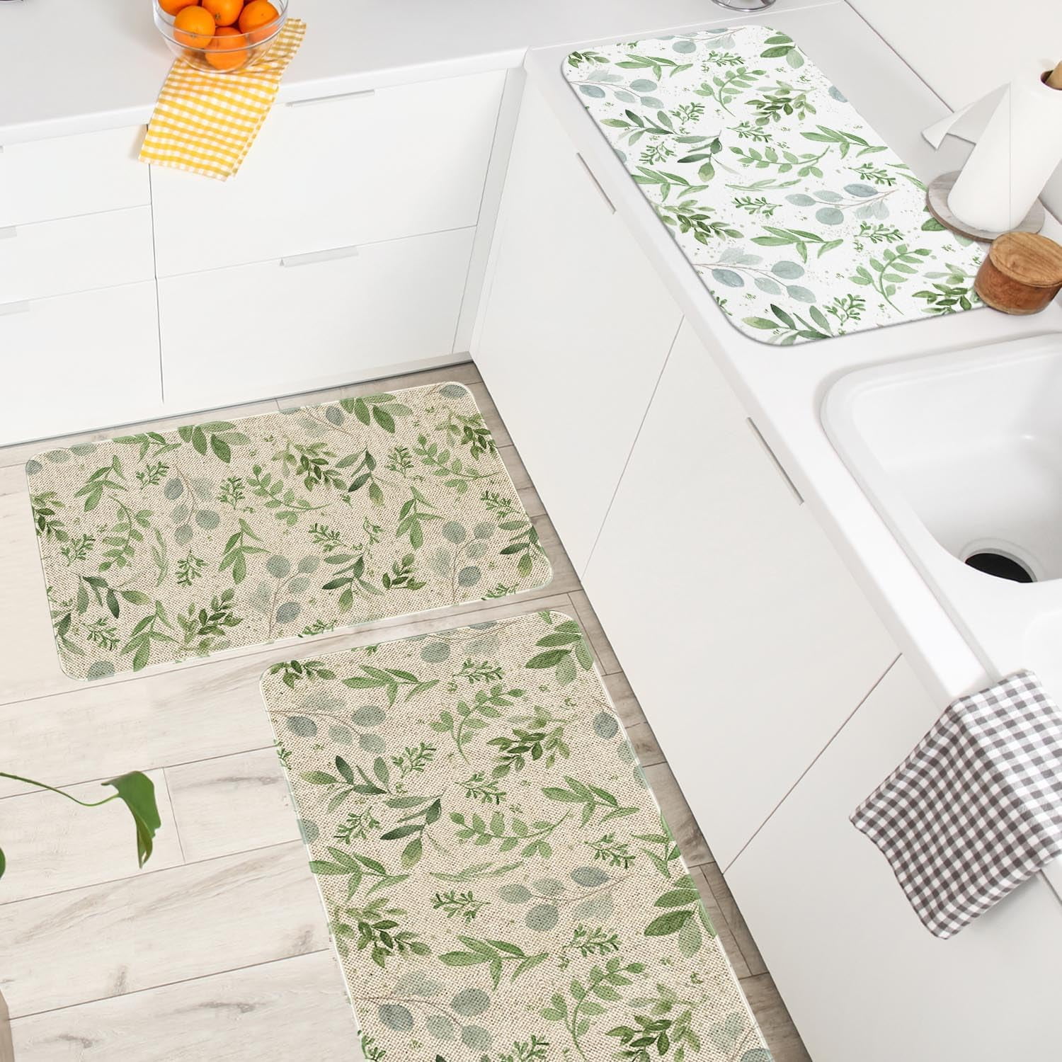 Sage Green Kitchen Mats for Floor Set of 2 Pieces Kitchen Rugs and ...