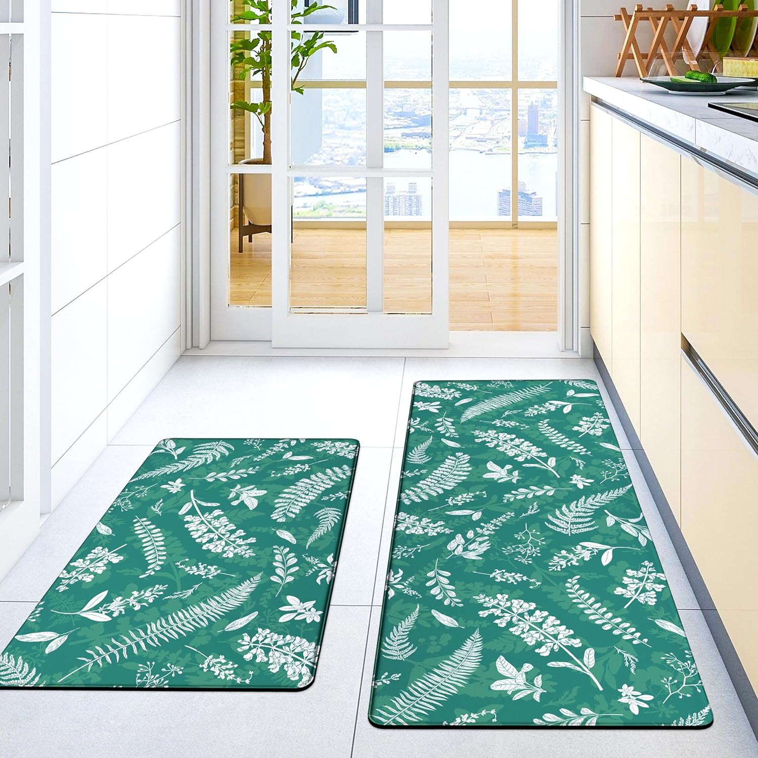 Sage Green Kitchen Rugs Set of 2 Flower Plant Butterfly Rug Waterproof ...